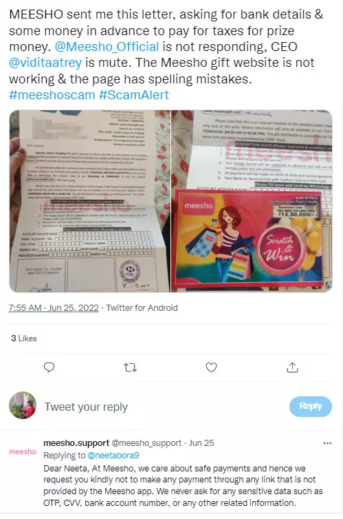 Beware of letter in name of Meesho offering 12.5 lakh rupees, it is a ...