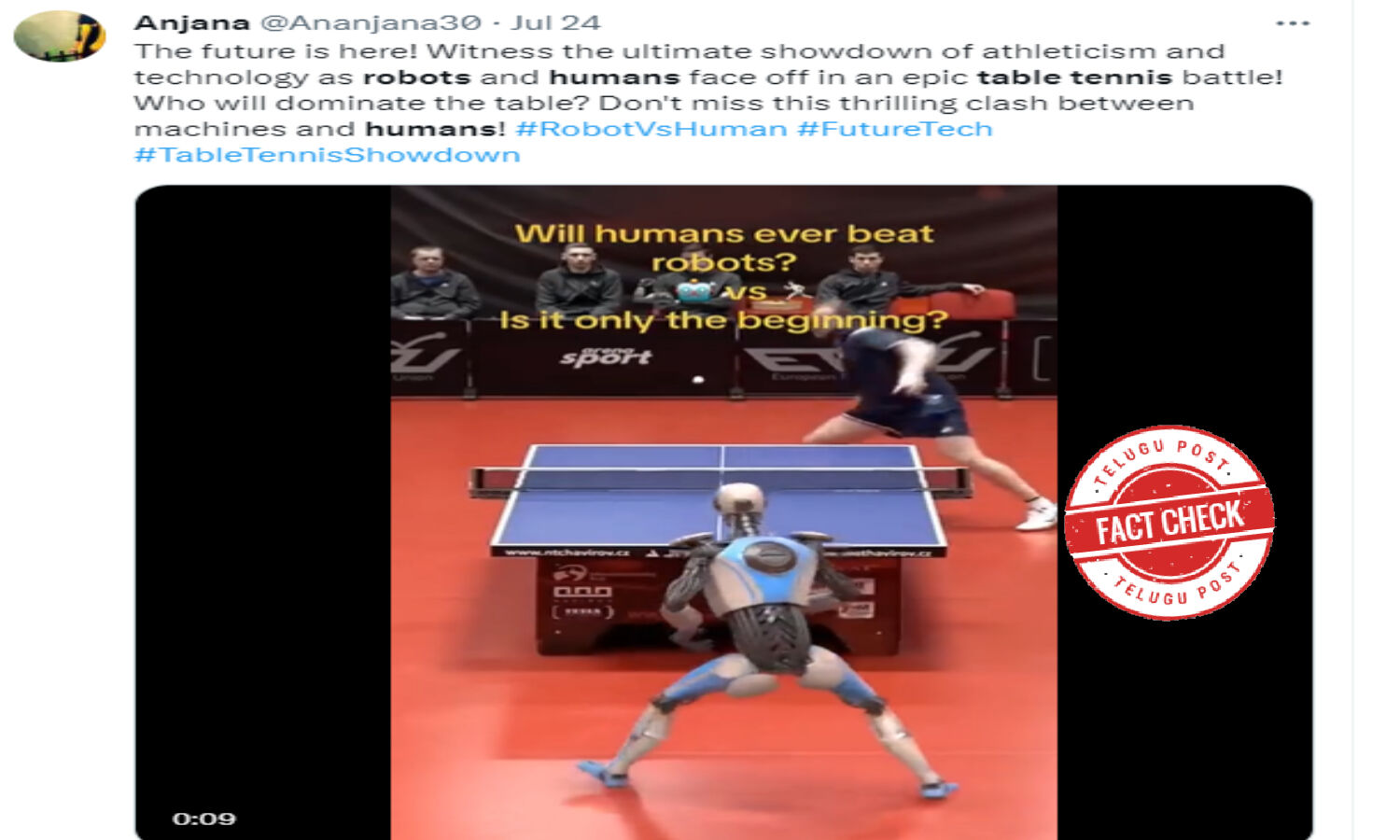 Fact Check: Viral video showing a robot playing TT with a human being is digitally altered ...