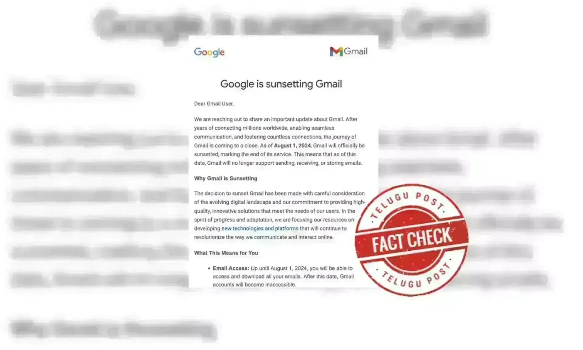 ఫ్యాక్ట్ చెక్: గూగుల్ జీమెయిల్ ను నిలిపివేస్తోందంటూ వైరల్ అవుతున్న ...