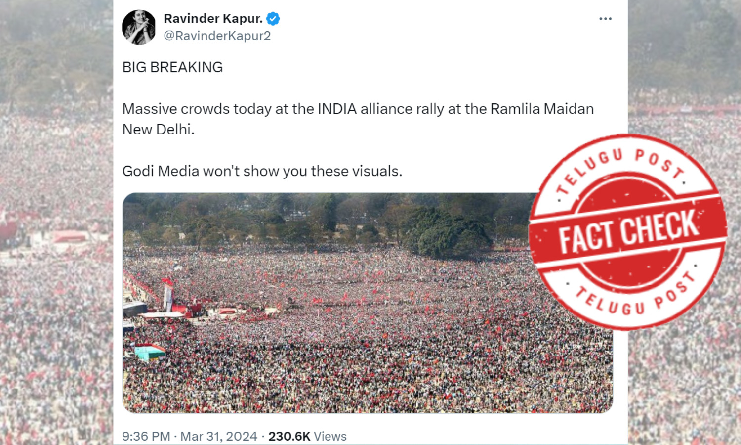 Fact Check: Viral image claiming massive crowd at INDIA bloc rally is ...