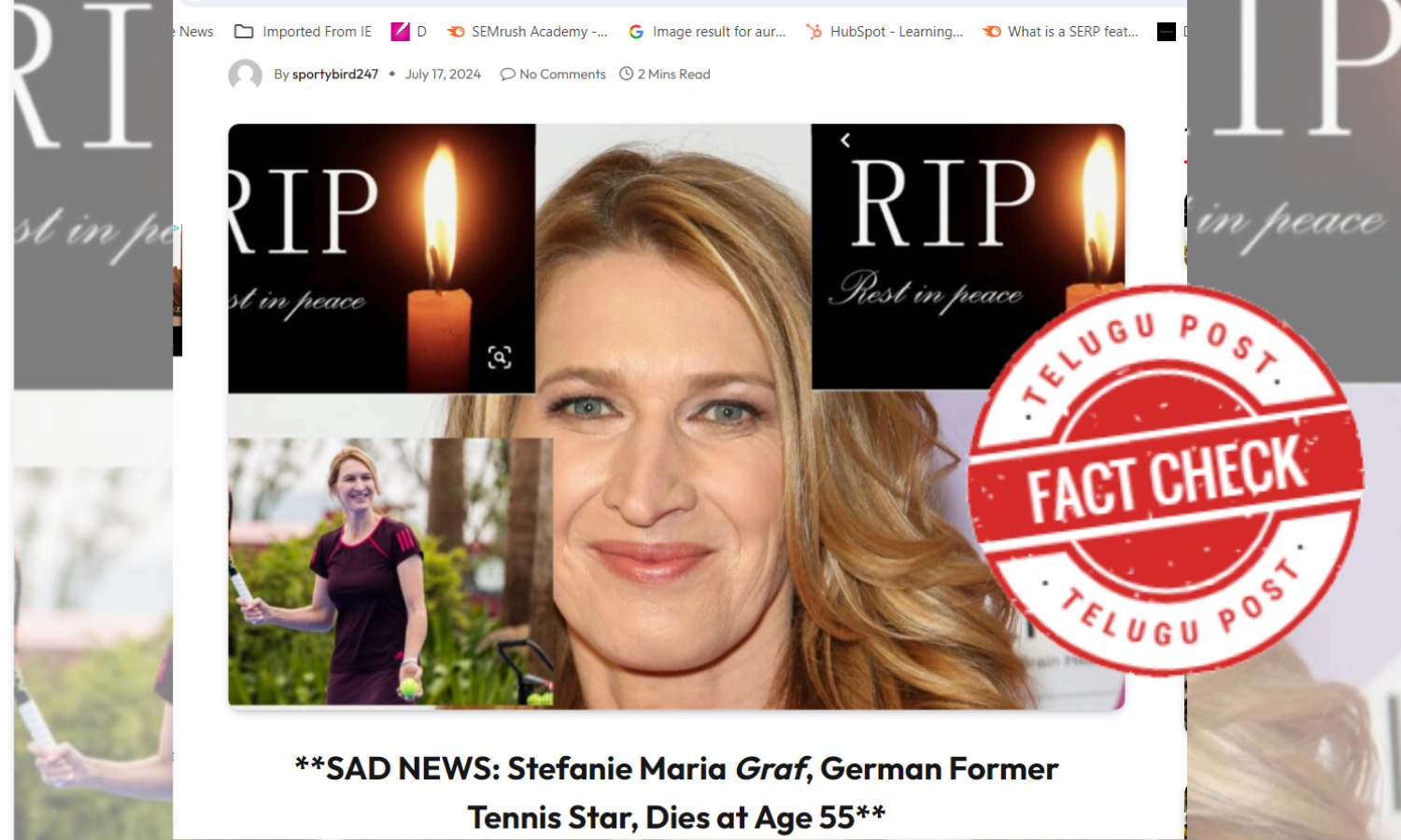 Fact Check: Veteran tennis star Steffi Graf is still alive | Veteran ...