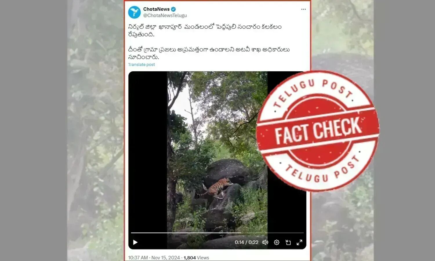Fact Check: Video showing spotting of tiger makes a false claim to be ...