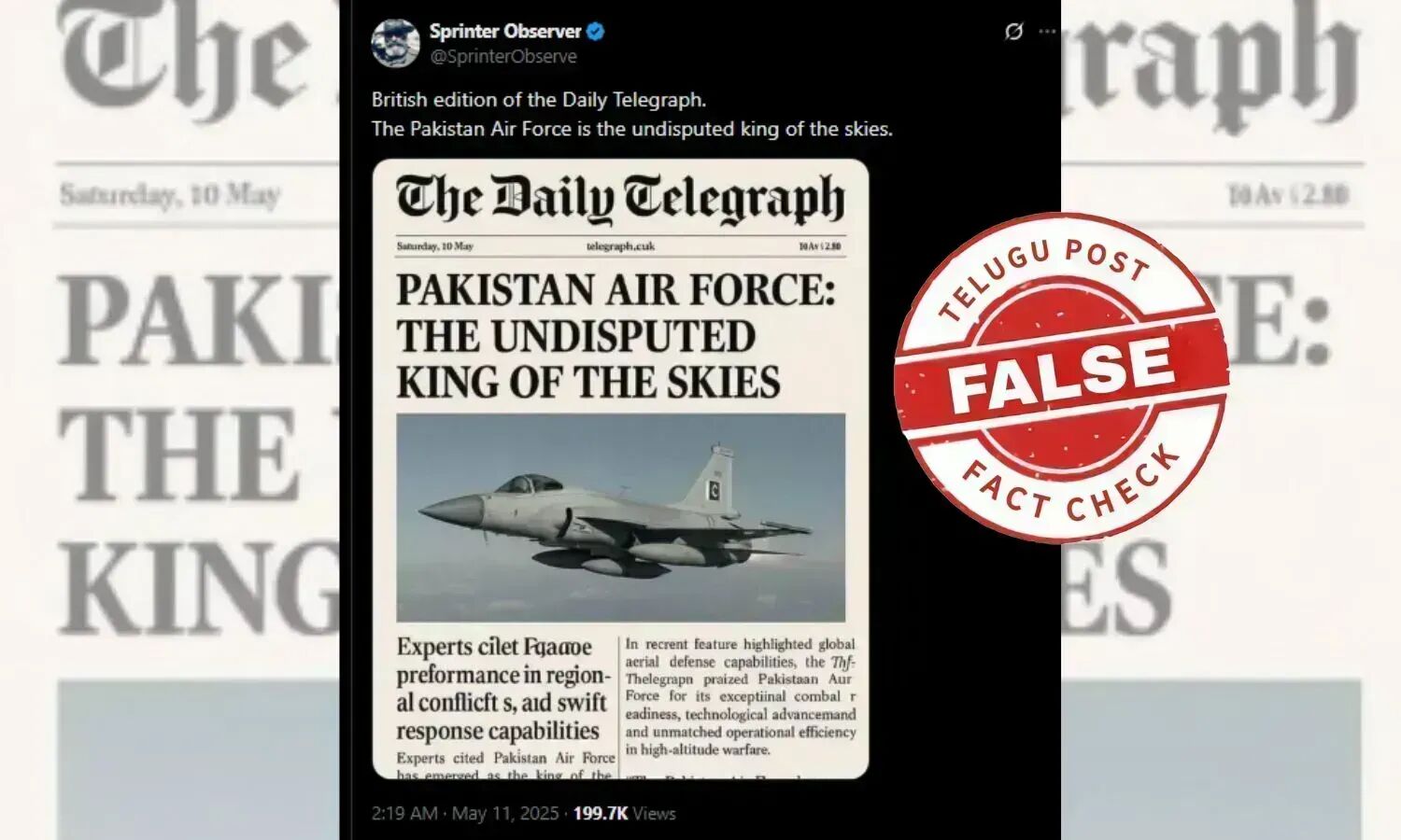 Fact Check: Viral 'Daily Telegraph' Front Page on Pakistan Air Force Is AI-Generated | Viral ...